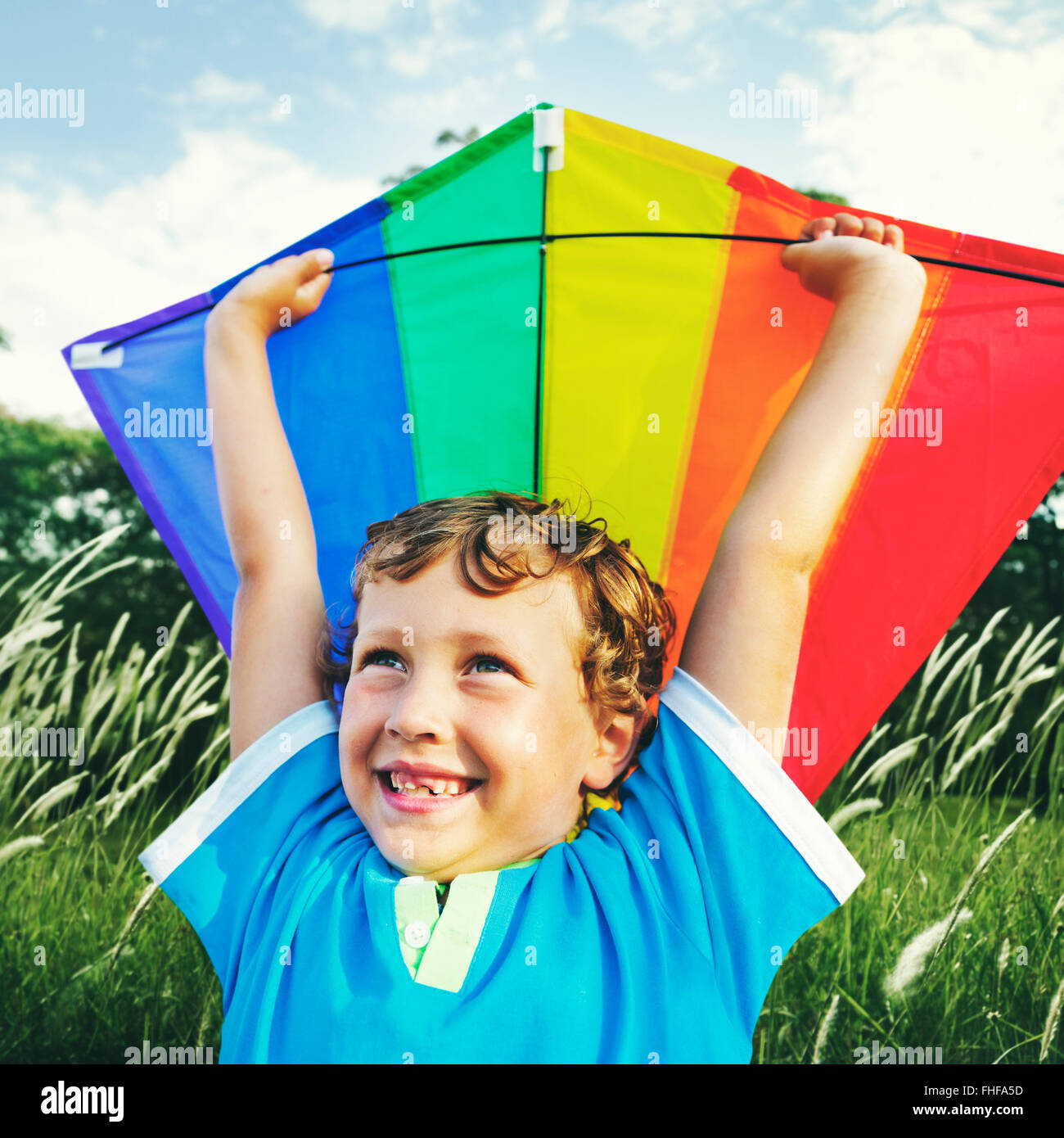 Children Boy Playing Kite Enjoyment Concept Stock Photo - Alamy