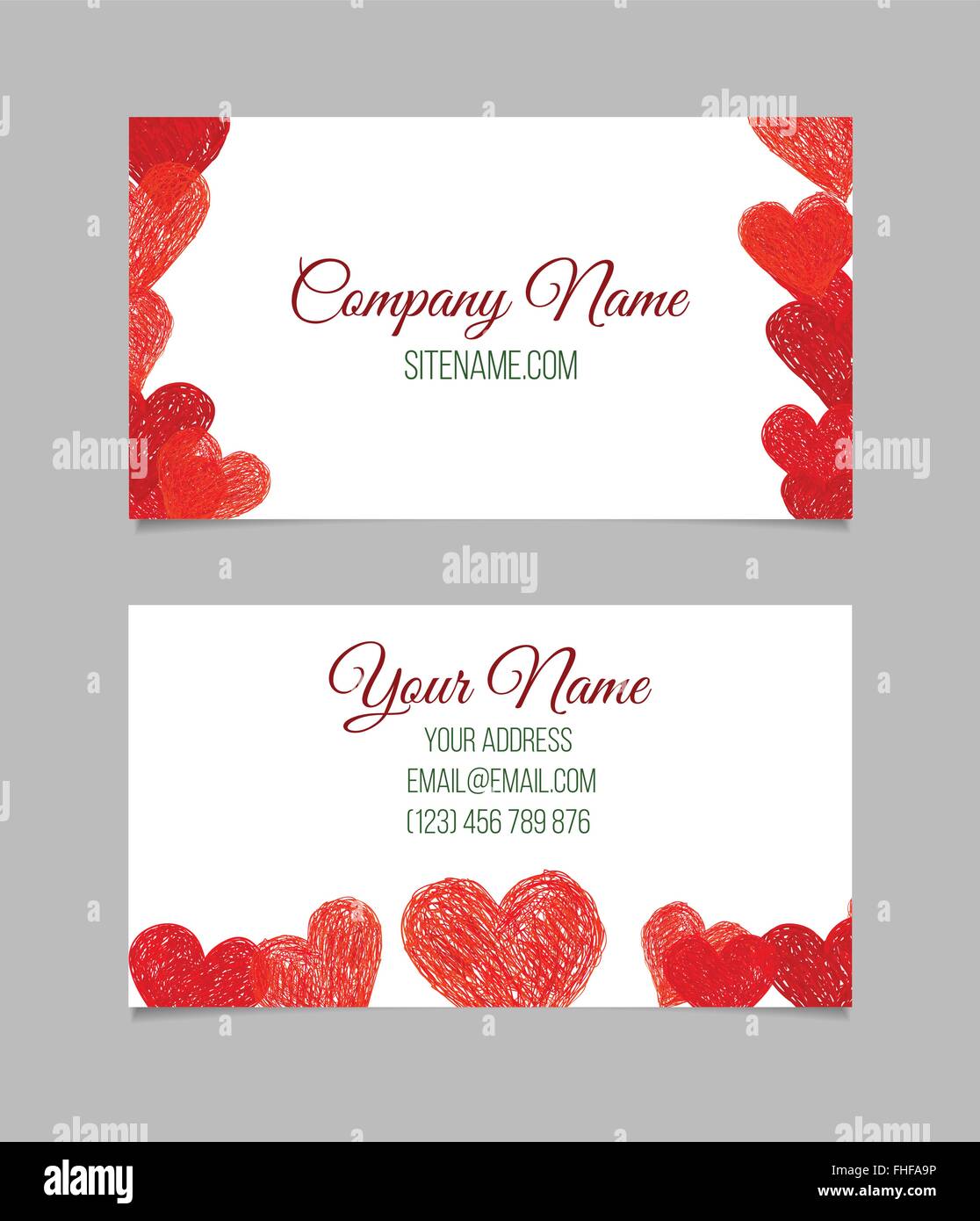 Visiting card with hand drawn hearts Stock Vector Image & Art - Alamy