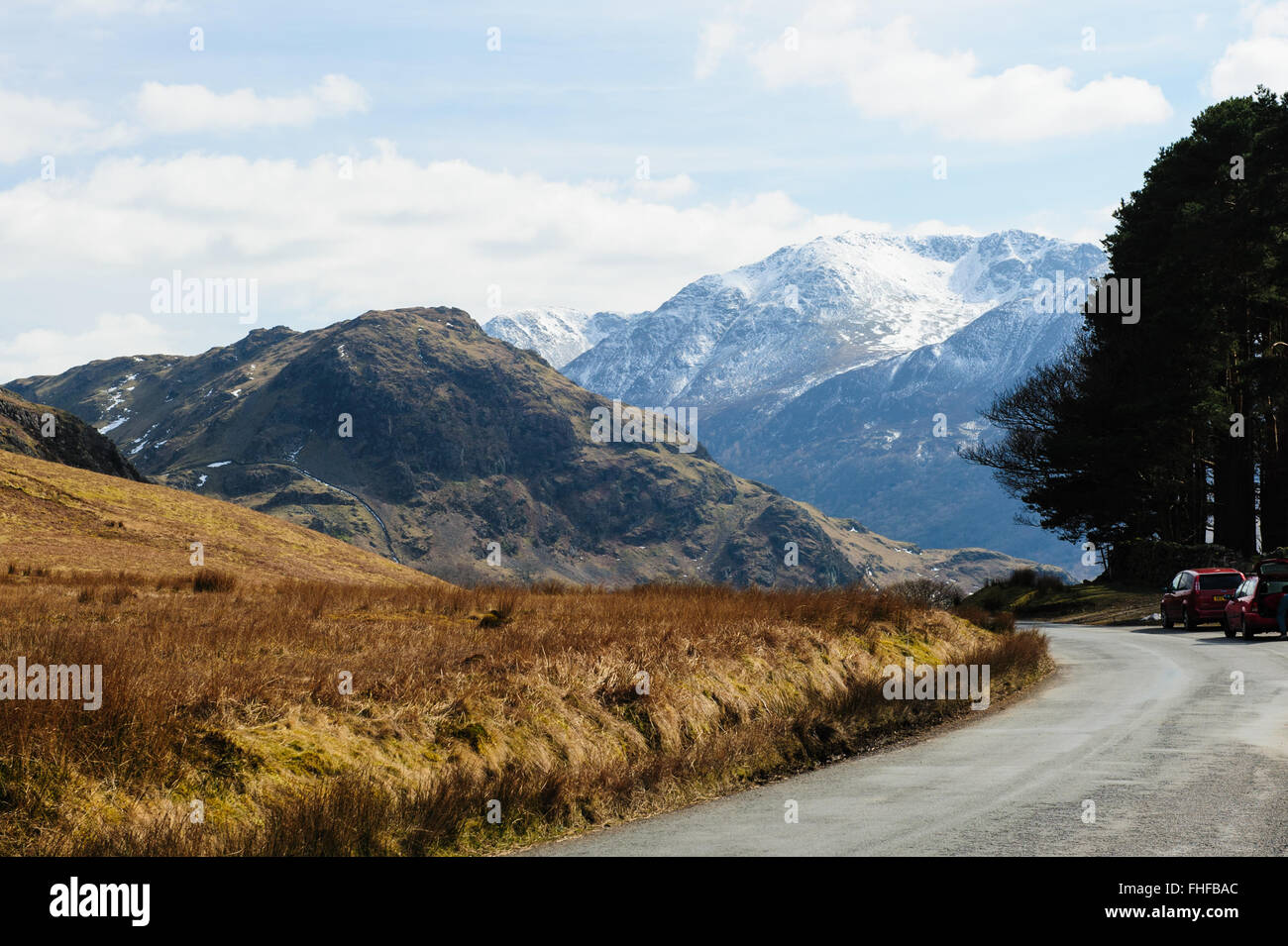 Road through Buttermere valley towards High Stile and Fleetwith Pike ...