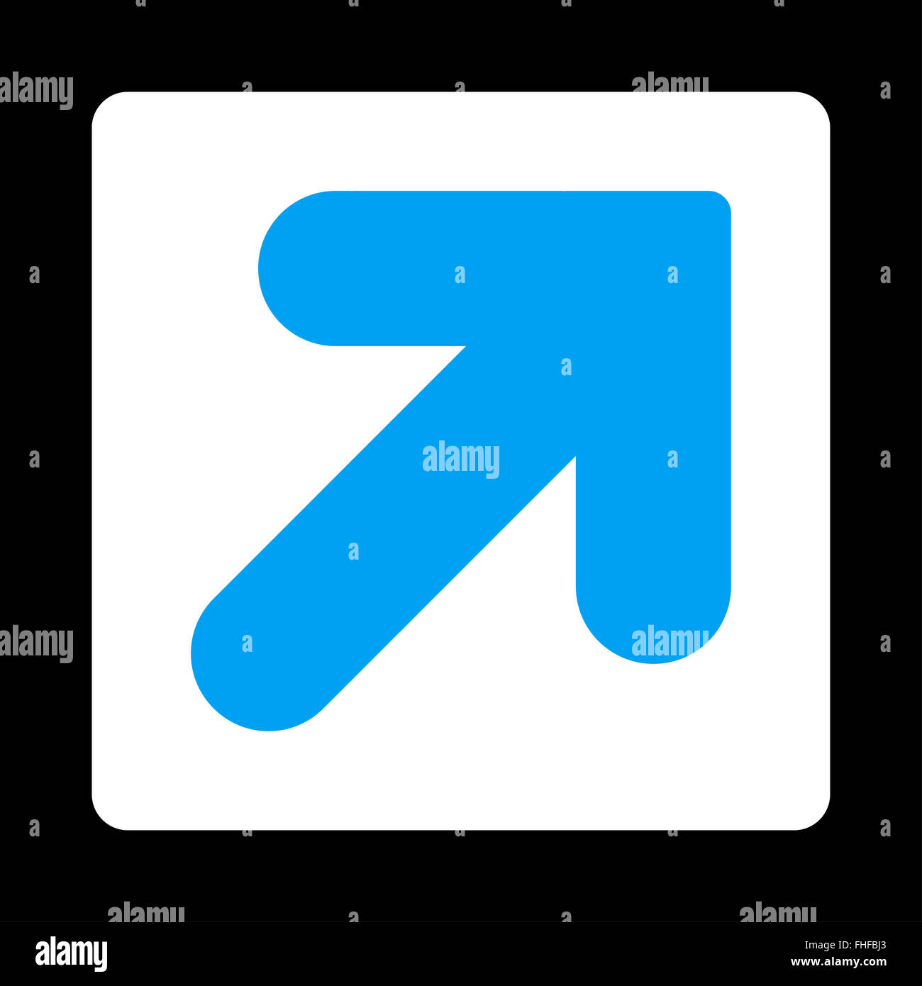 Arrow Up Right flat blue and white colors rounded button Stock Photo ...