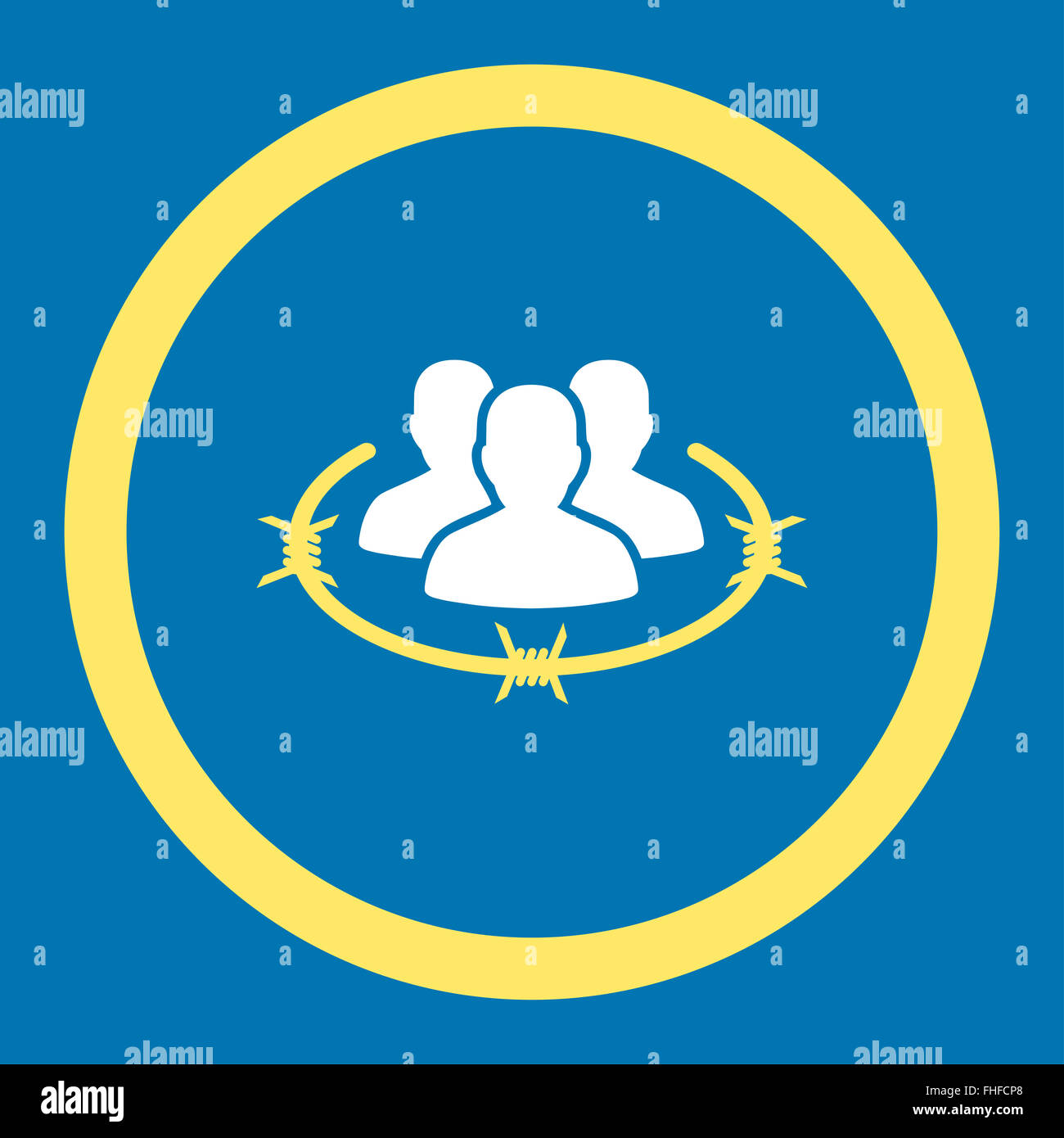 Strict management flat yellow and white colors rounded vector icon ...