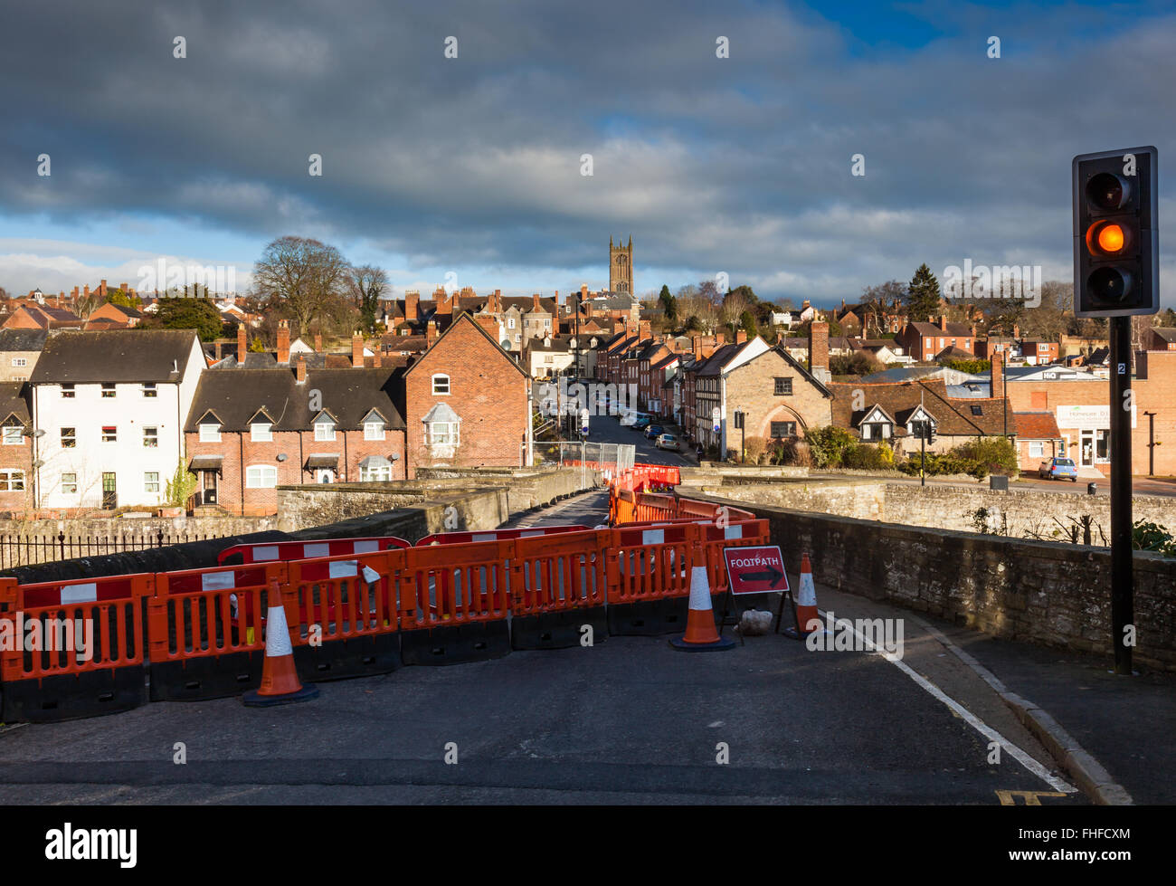 Roadworks on Ludford Bridge, Ludlow, Shropshire, England, UK Stock ...