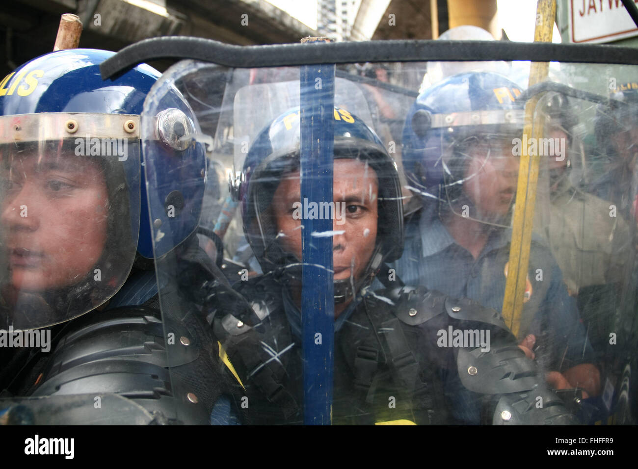 Philippines. 25th Feb, 2016. Riot control police officers ready their ...