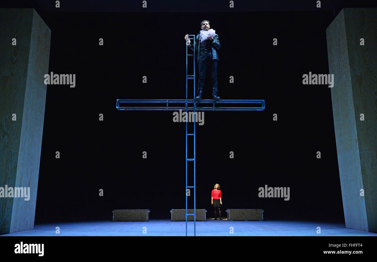 Weimar, Germany. 24th Feb, 2016. Lutz Salzmann as Faust and Nora Quest ...