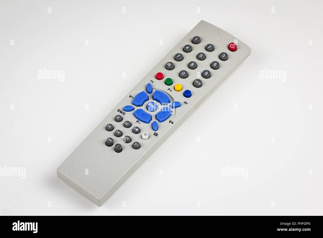 Dusty old simple TV remote over white background Stock Photo - Alamy