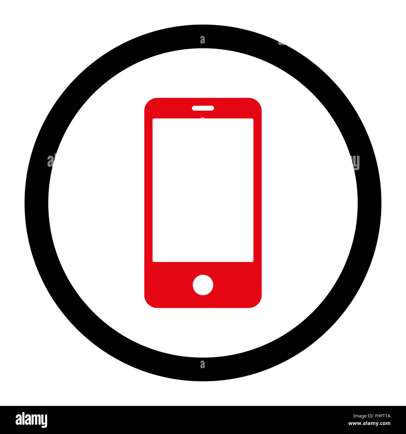 Smartphone flat intensive red and black colors rounded vector icon ...