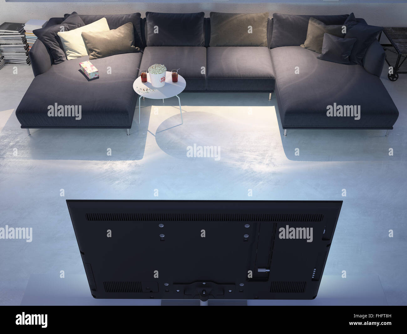 movie evening with popcorn and soda. 3d rendering Stock Photo - Alamy