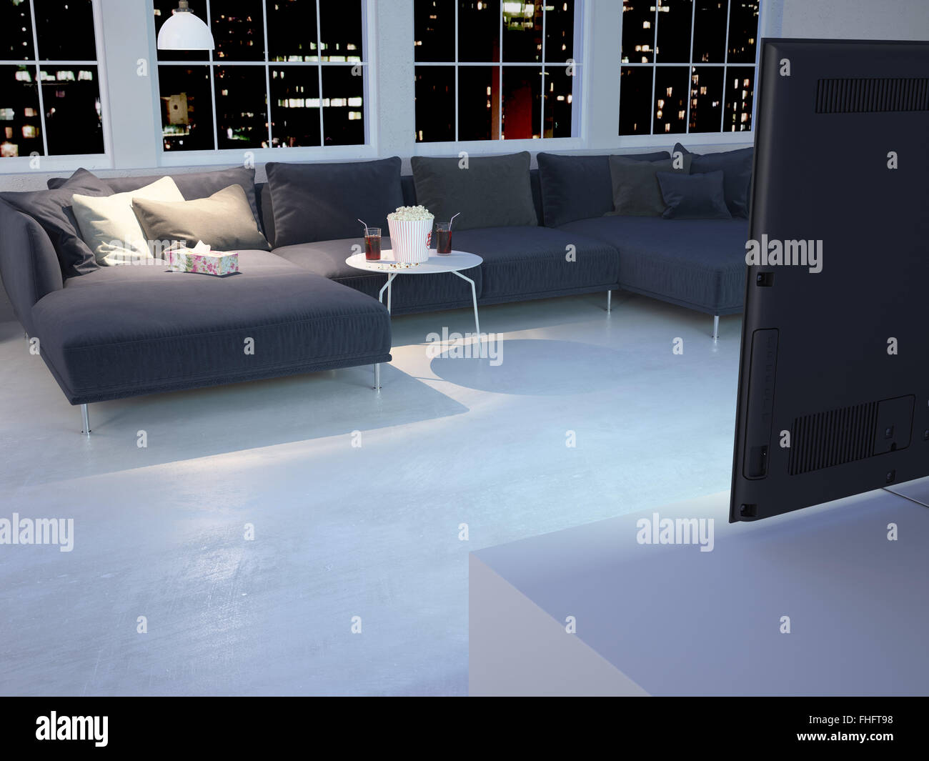 movie evening with popcorn and soda. 3d rendering Stock Photo - Alamy