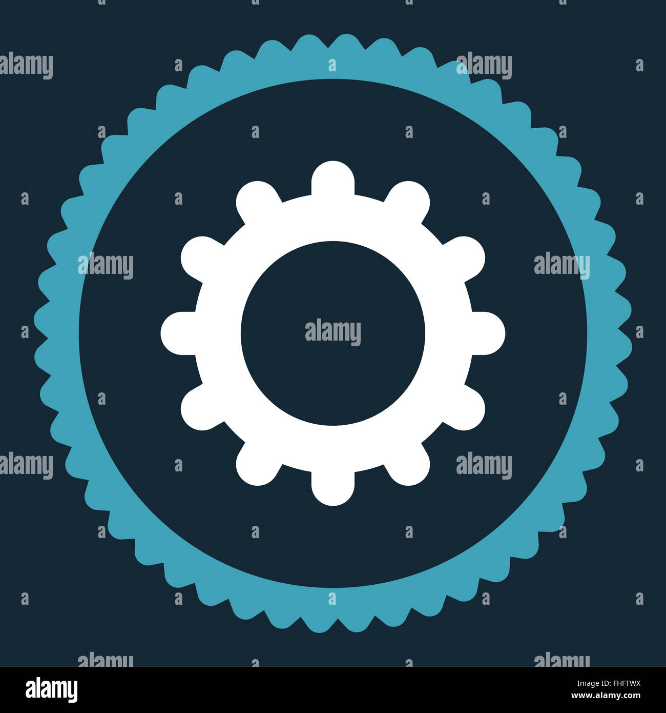 Gear flat blue and white colors round stamp icon Stock Photo - Alamy