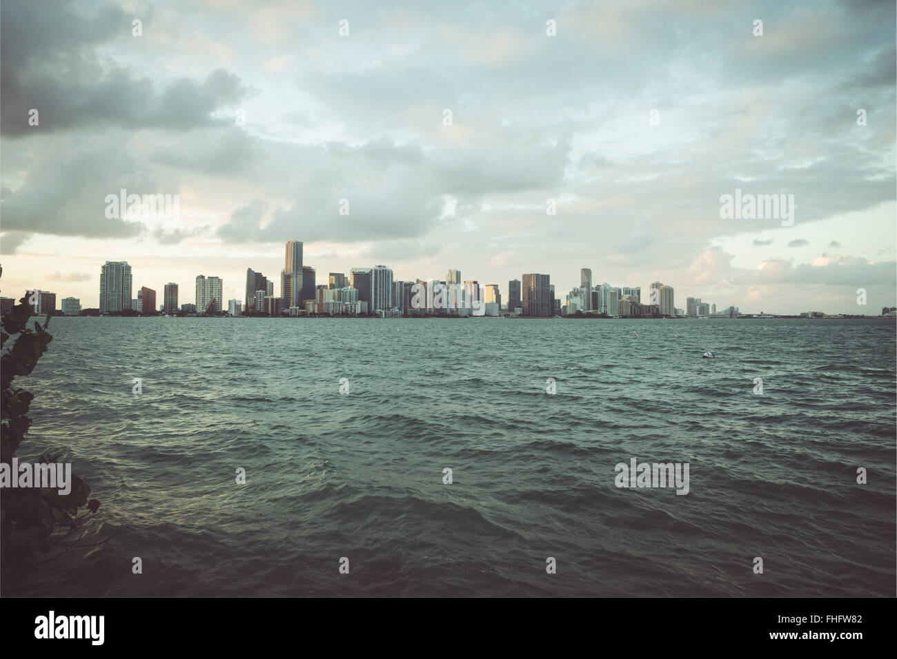 USA, Miami, view from Key Biscayne to the skyline of Miami Stock Photo ...