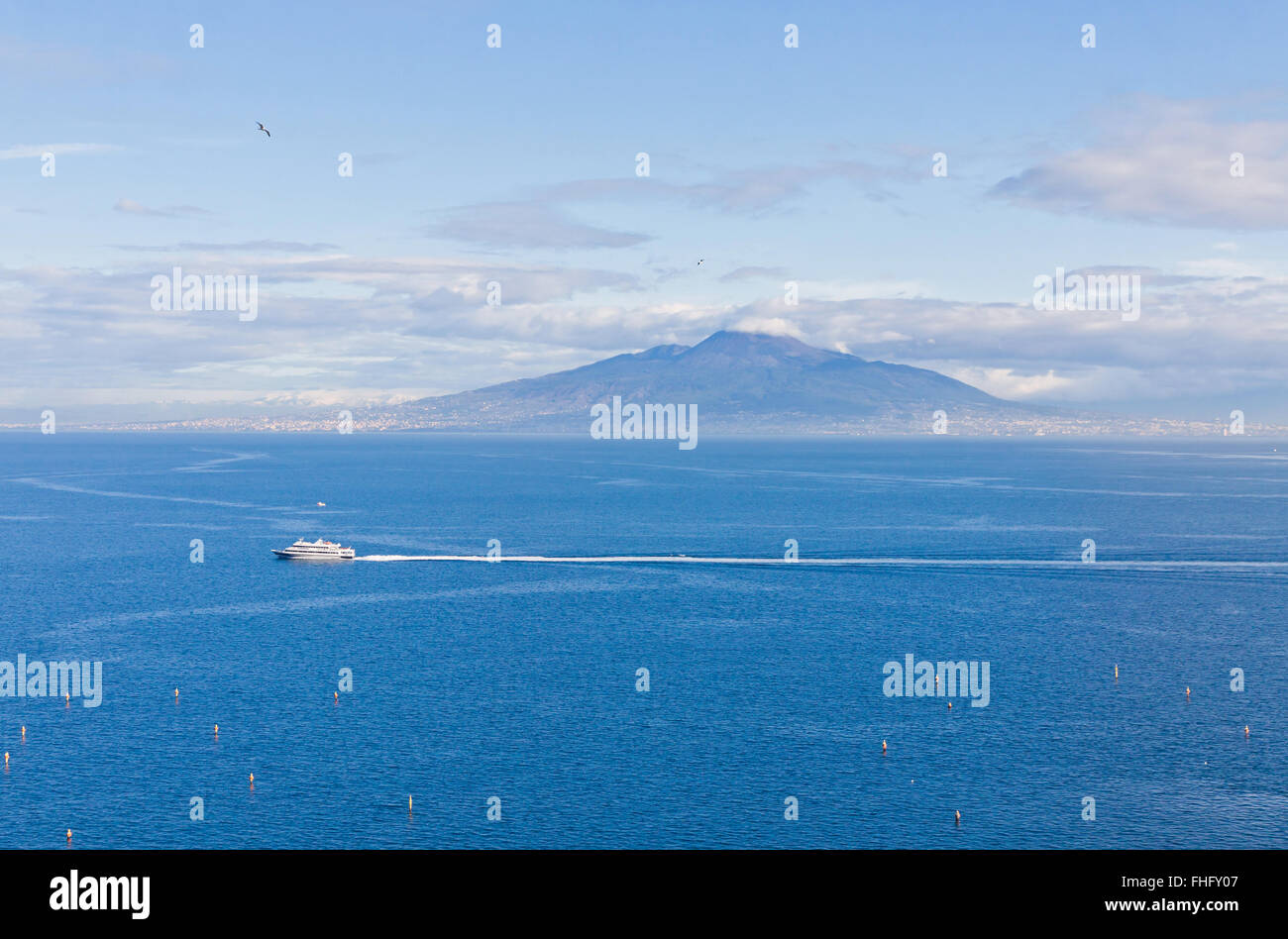 Picturesque morning view of Gulf of Naples and Mount Vesuvius on the ...
