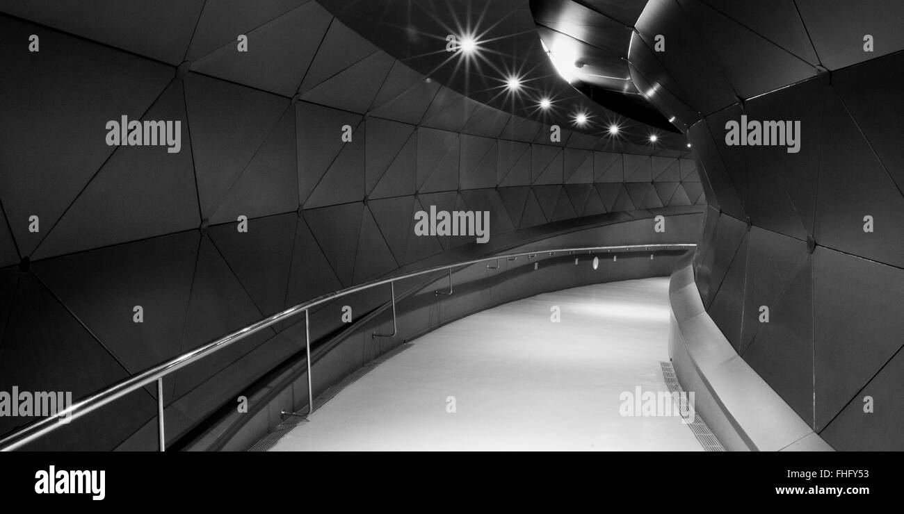 Modern building interior corridor with metallic walls. Horizontal Stock ...