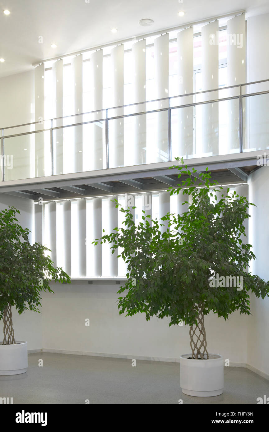 Modern building interior with green plants. Vertical Stock Photo - Alamy