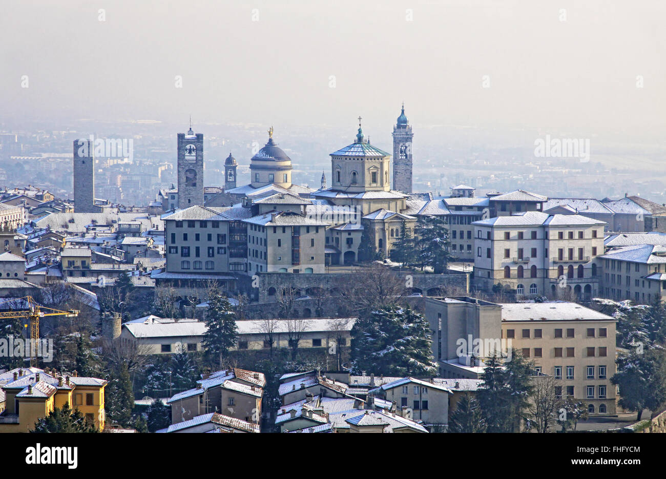 Skyline view of Bergamo old town in winter, Italy Stock Photo - Alamy