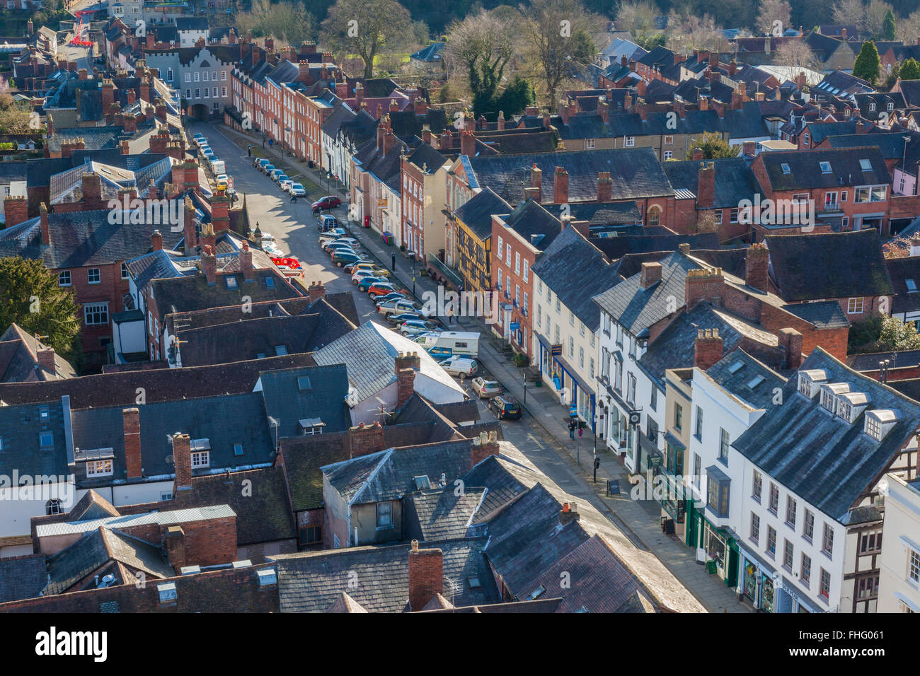 Looking down Broad Street, Ludlow Town Centre from the top of St ...