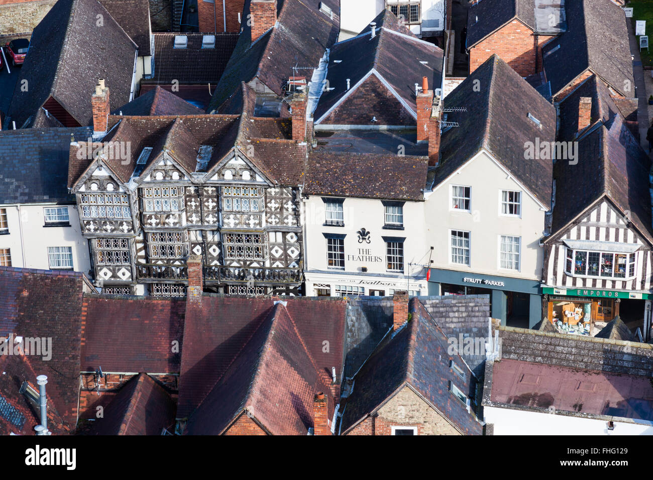 Looking across Ludlow Town Centre from the top of St Laurence's Church ...