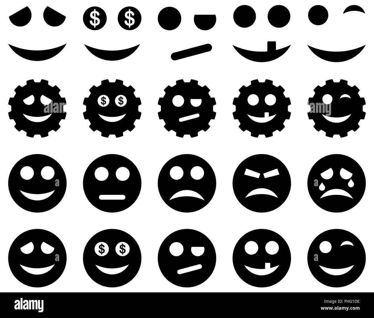 Tools, gears, smiles, emoticons icons Stock Photo - Alamy