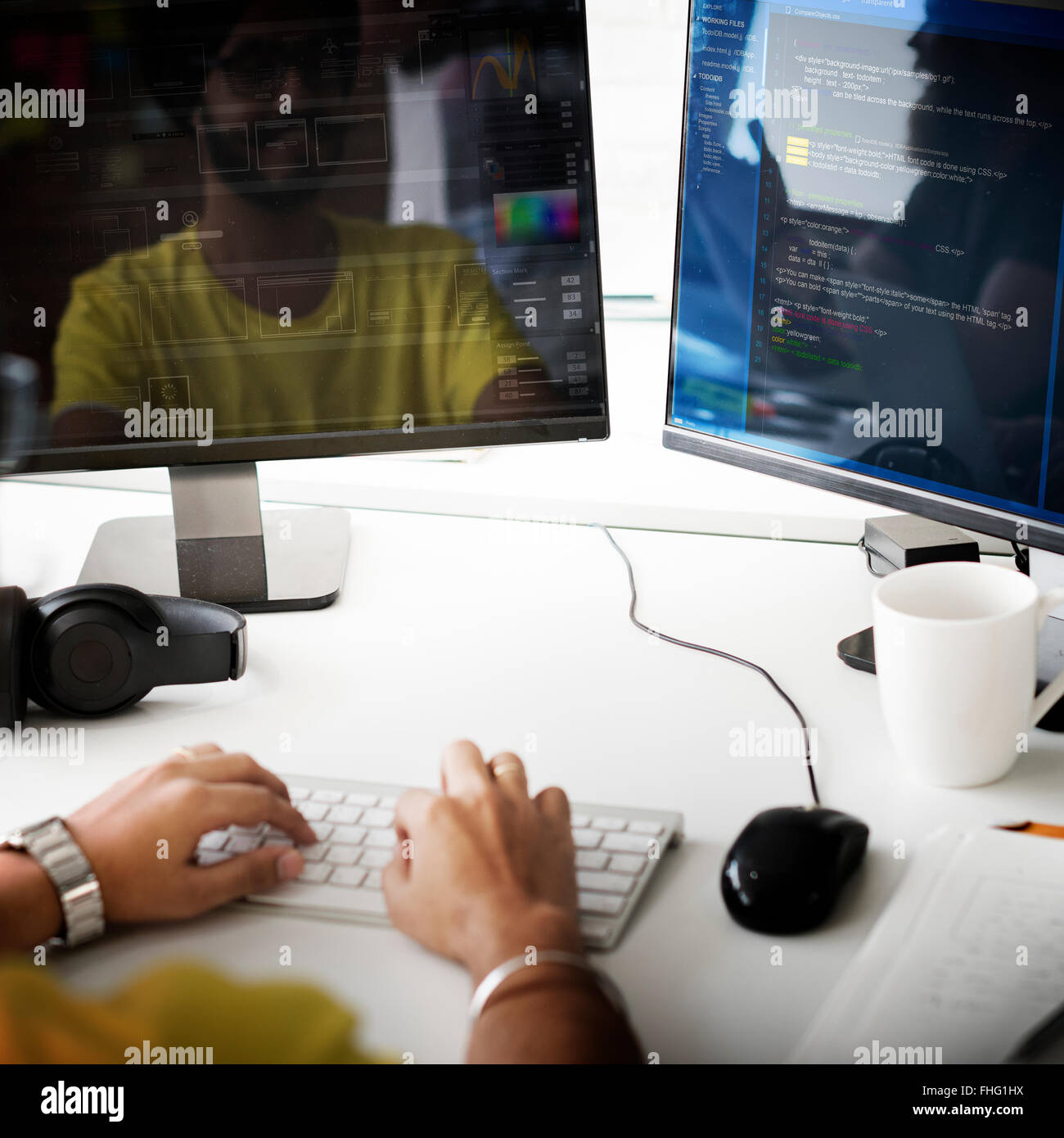 Programmer Working Computer Monitor HTML Concept Stock Photo - Alamy