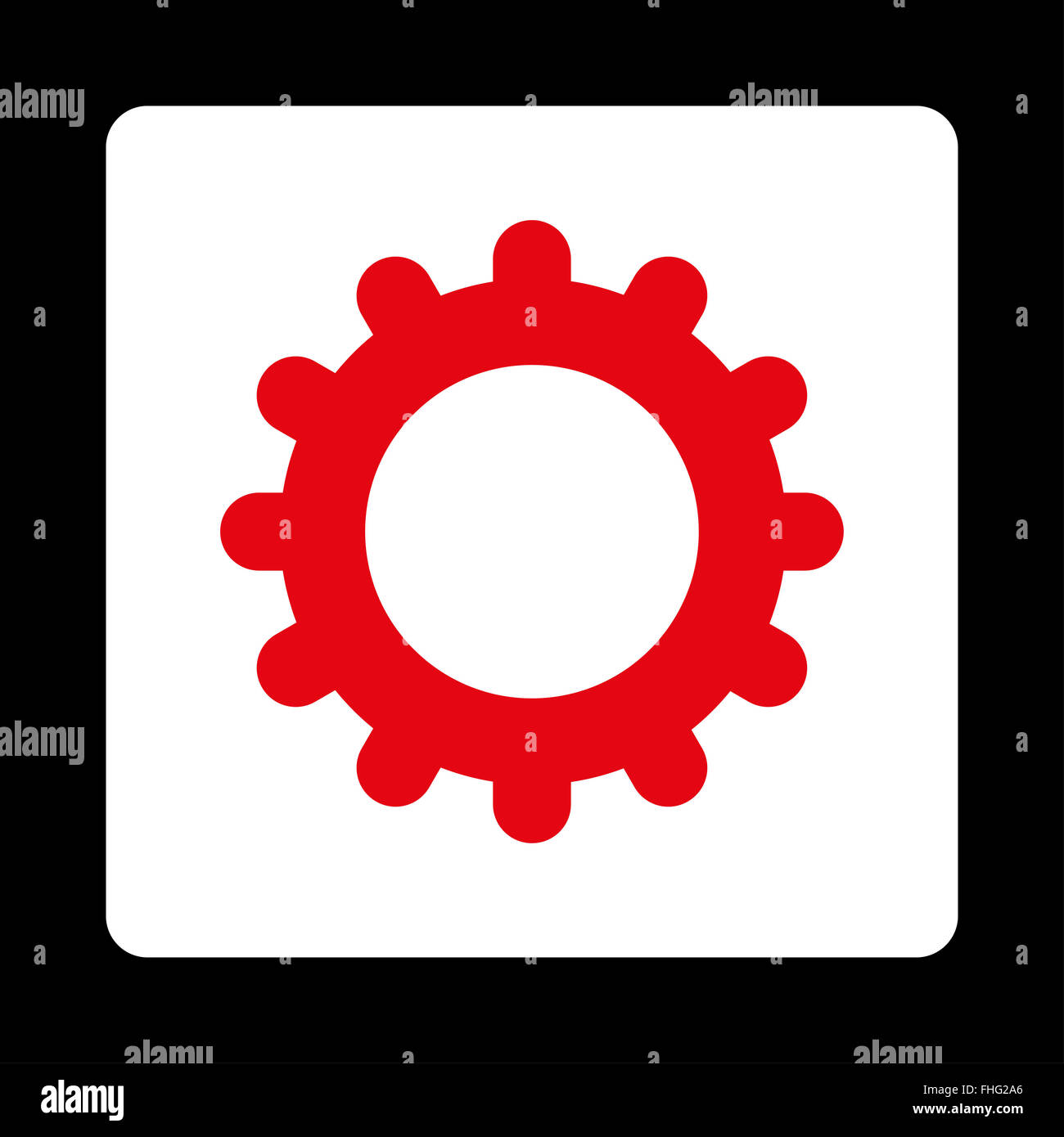 Gear flat red and white colors rounded button Stock Photo - Alamy