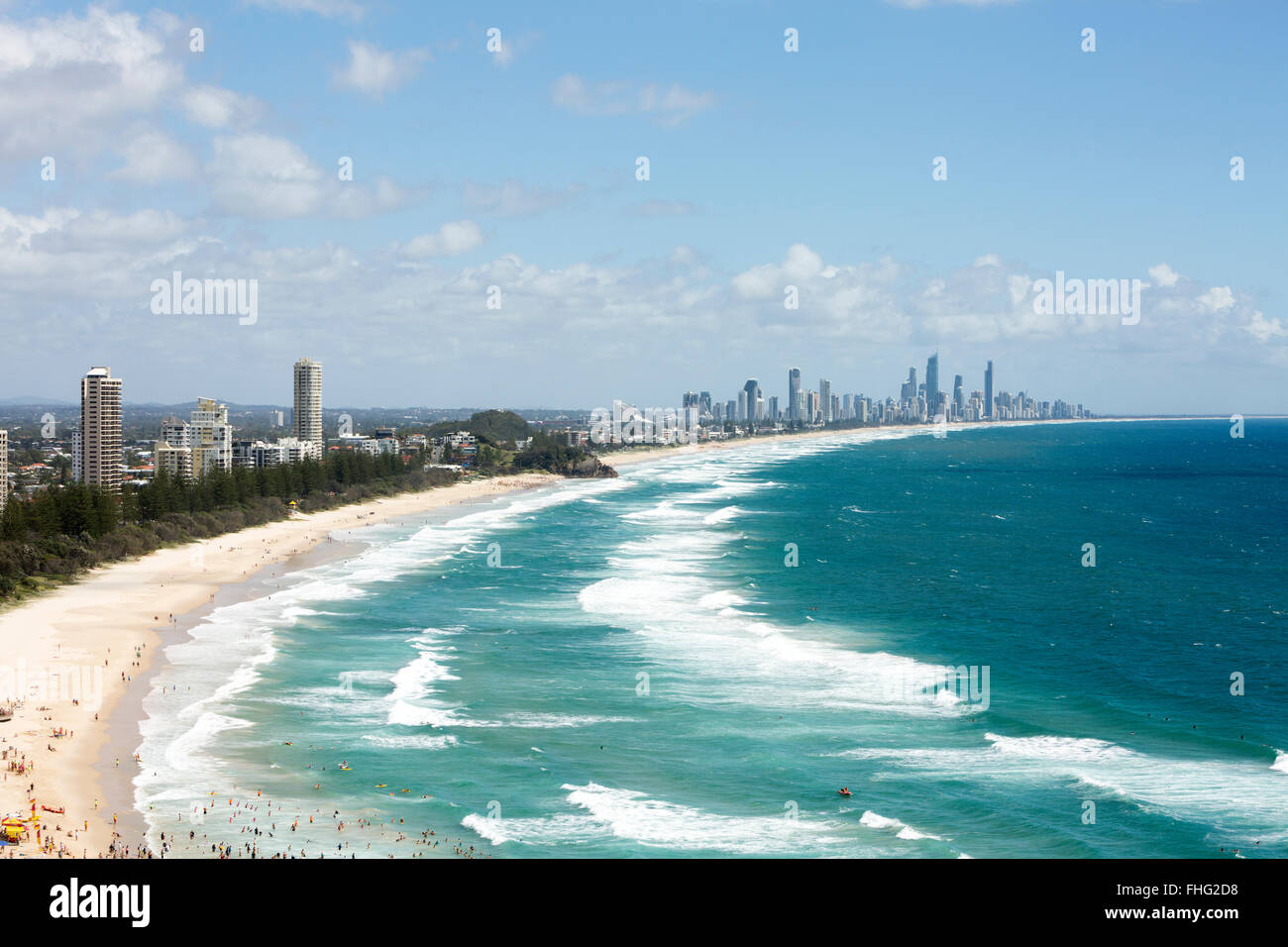 Surfers Paradise on the Gold coast from Burleigh Heads, beach ...