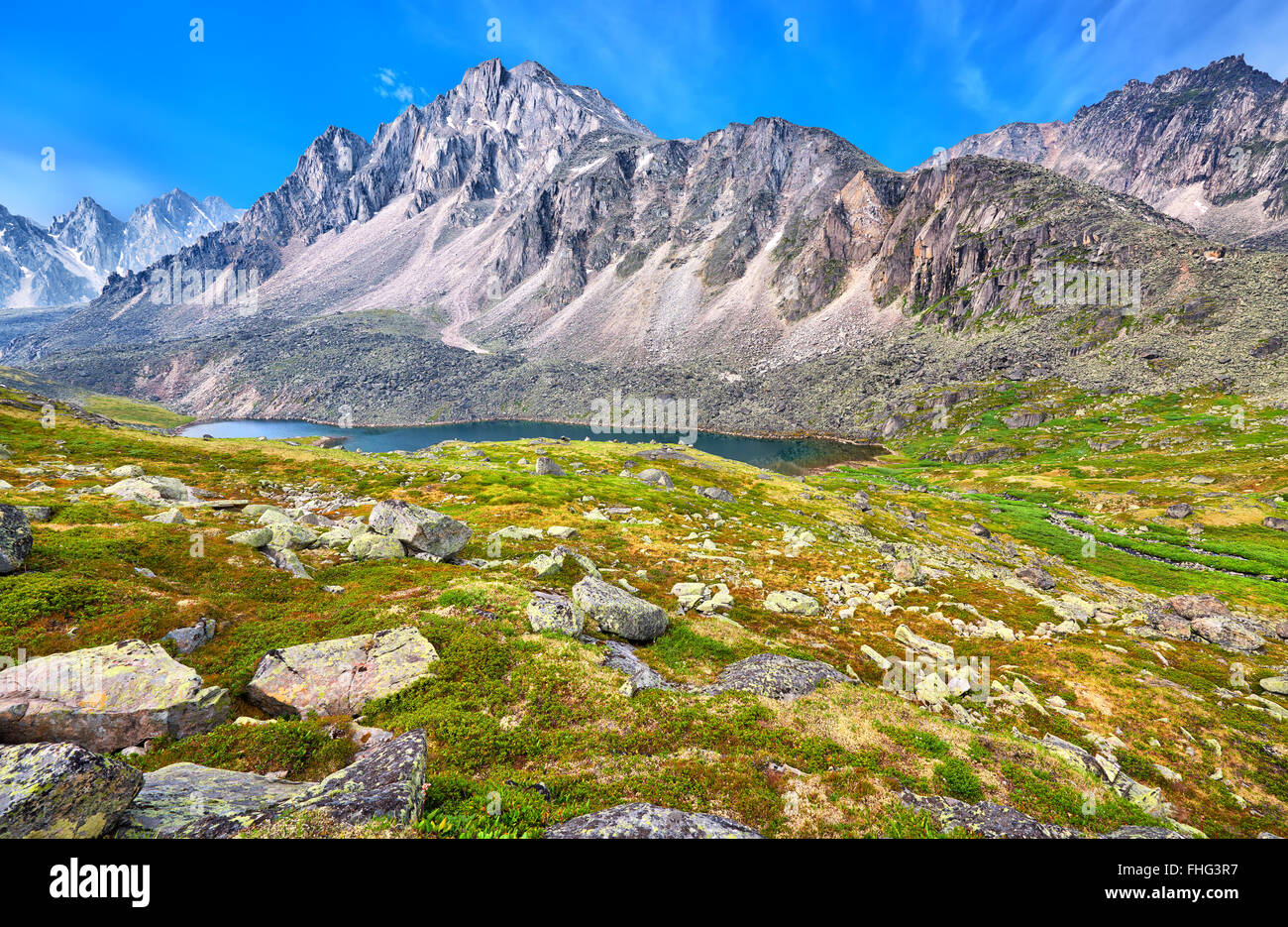 Siberian Tundra in highlands at peak of lake. Eastern Sayan . Russia ...