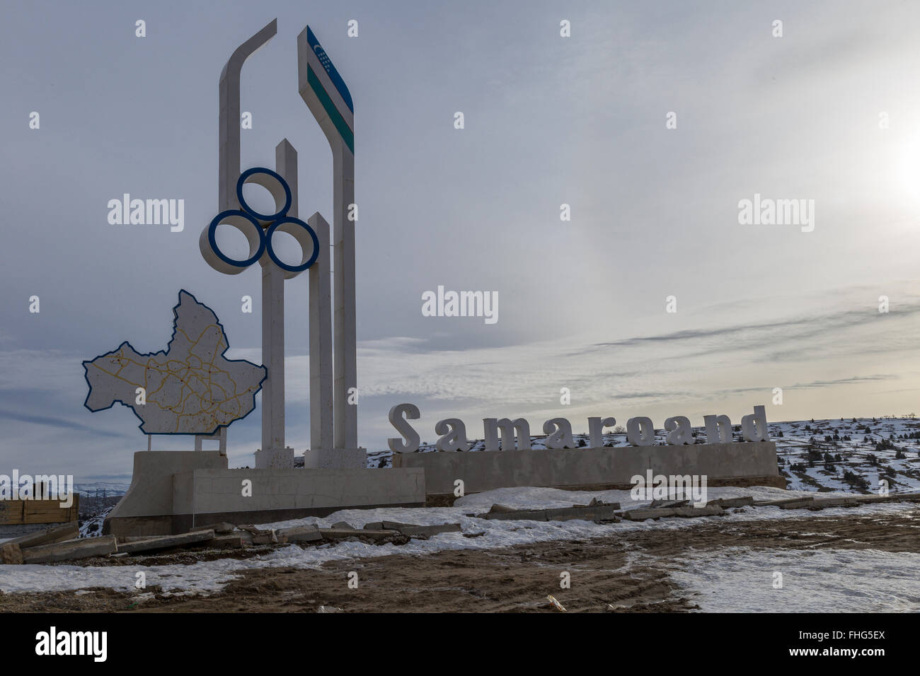 Monument at the highest point on the main M39 road out of Samarkind ...