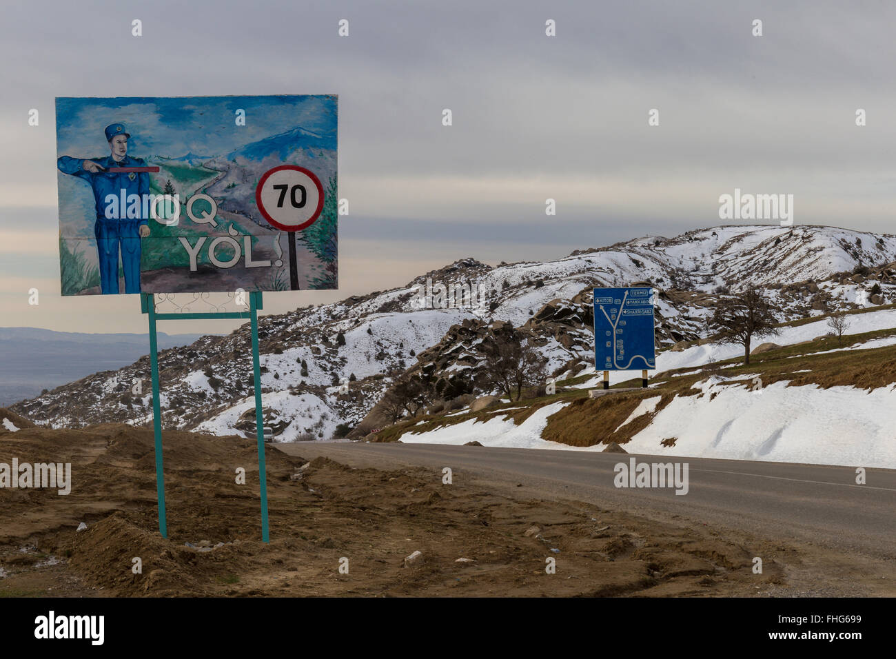 70 kph speed limit sign at the high point on the M39 out of Samarkand ...