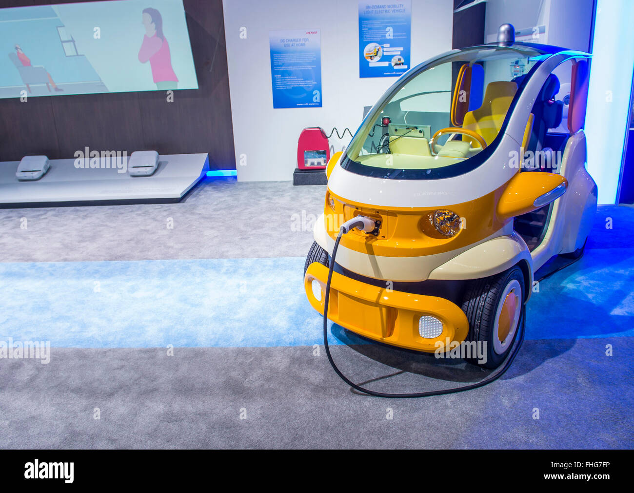 Electric car at the Denso booth at the CES Show in Las Vegas Stock ...