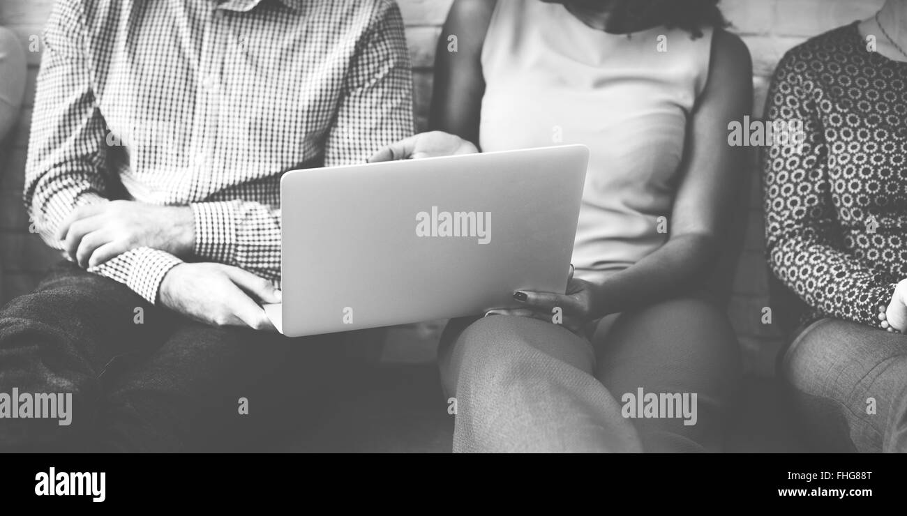 Friends Connection Laptop Discussion Technology Concept Stock Photo - Alamy