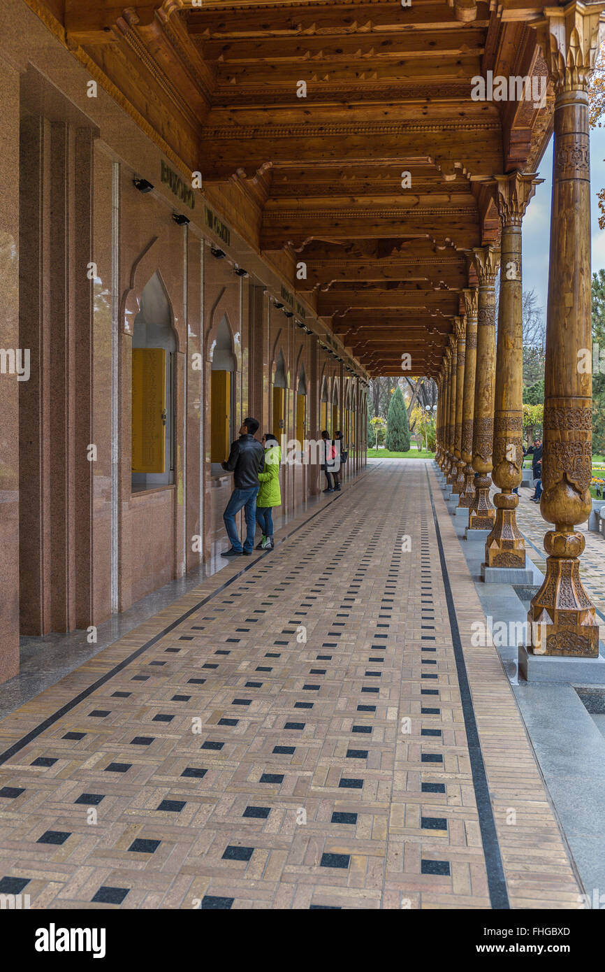 Corridor lined with plinths inscribed with the names of soldiers killed ...
