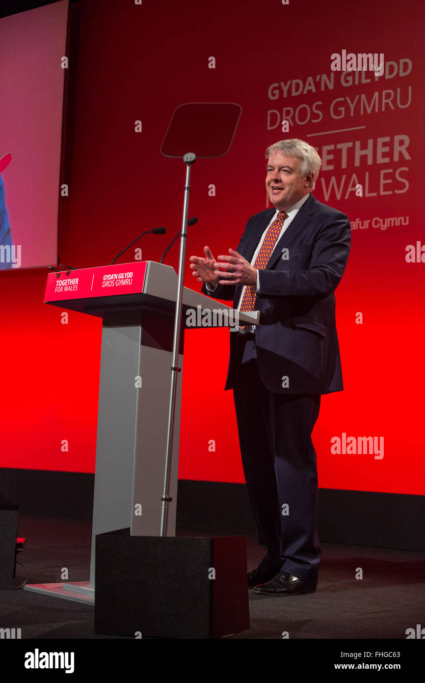 First minister Carwyn Jones AM speaking at the Welsh Labour Conference ...