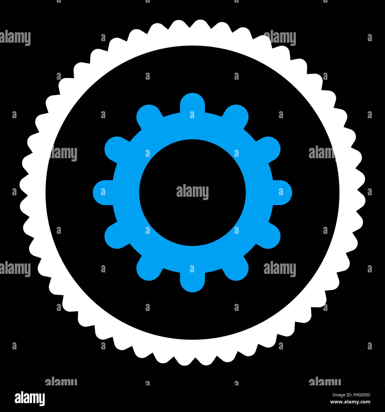 Gear flat blue and white colors round stamp icon Stock Photo - Alamy