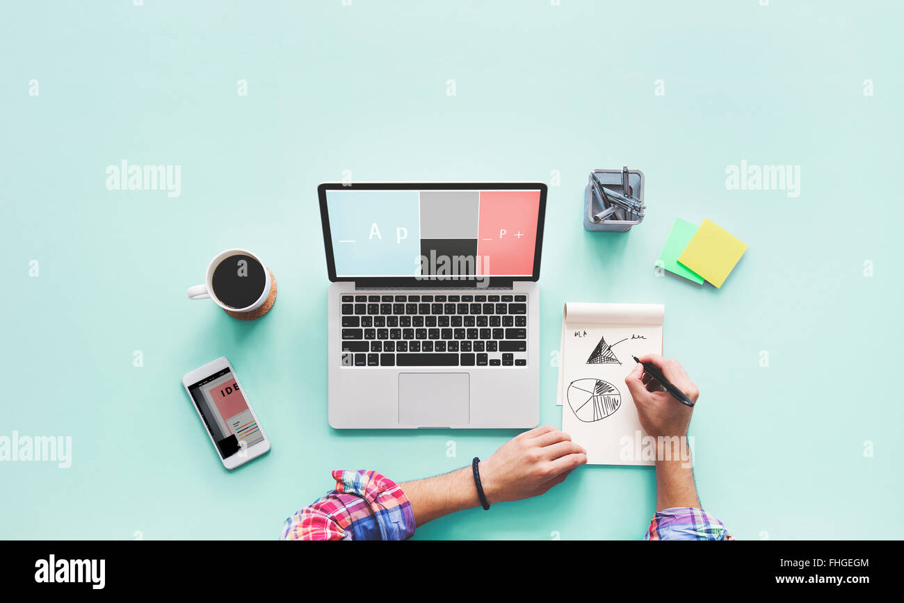 Computer Laptop Drawing Working Desk Concept Stock Photo - Alamy