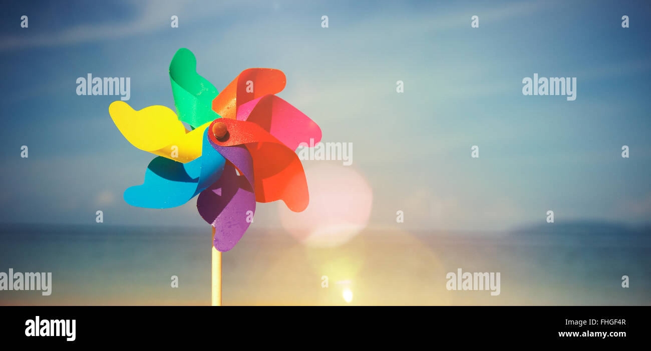 Pinwheels On The Beach Blowing Sunshine Concept Stock Photo - Alamy