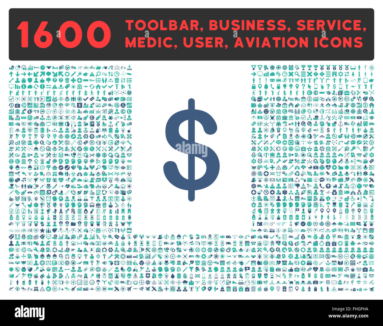 Dollar Icon with Large Pictogram Collection Stock Photo - Alamy