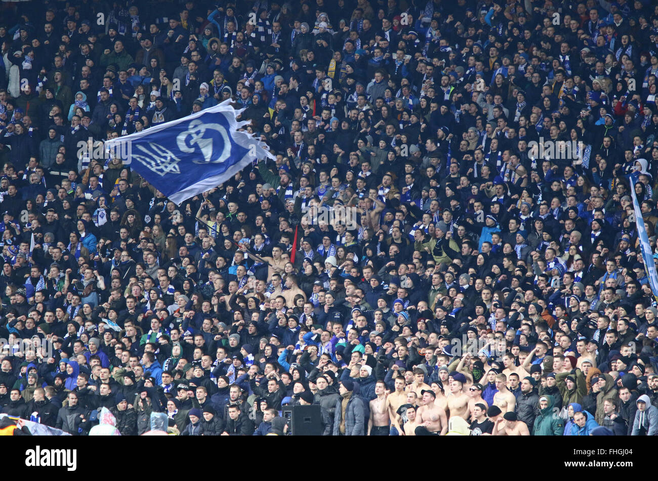Kyiv, Ukraine. 24th February, 2016. FC Dynamo Kyiv supporters show ...