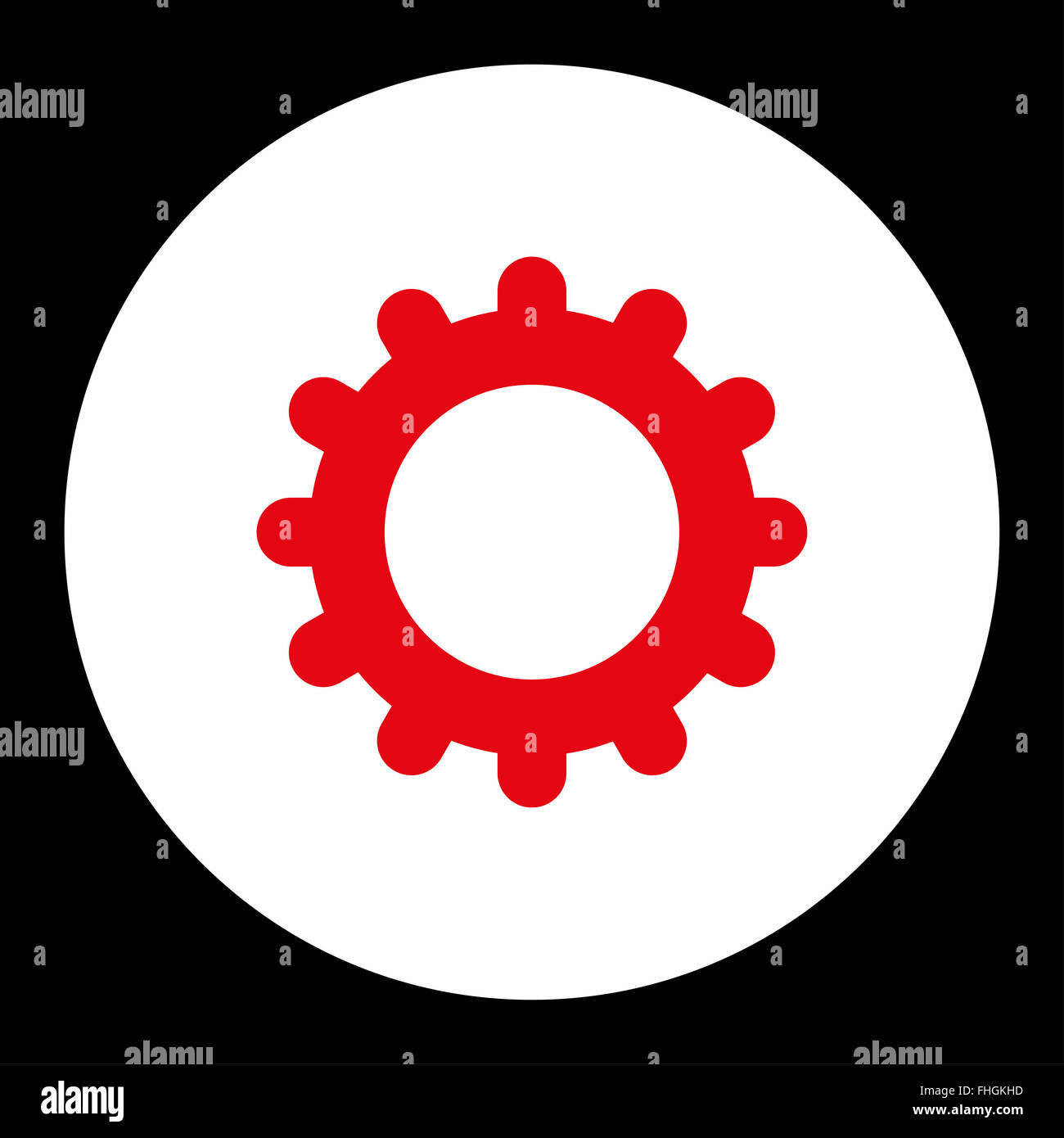 Gear flat red and white colors round button Stock Photo - Alamy