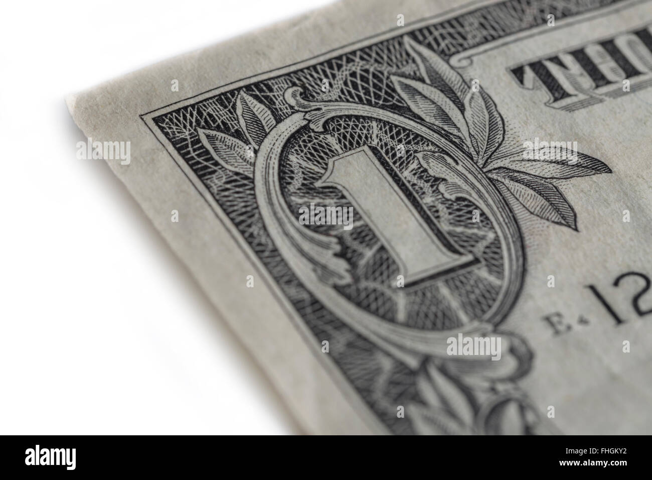 Close-up shot of top left corner of a used one dollar bill Stock Photo ...