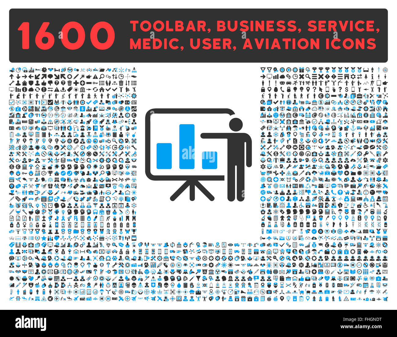 Presentation Icon with Large Pictogram Collection Stock Photo - Alamy
