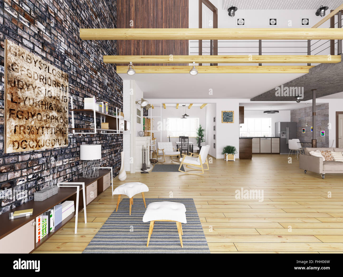 Interior of modern apartment, living room, dining room,kitchen, lounge ...
