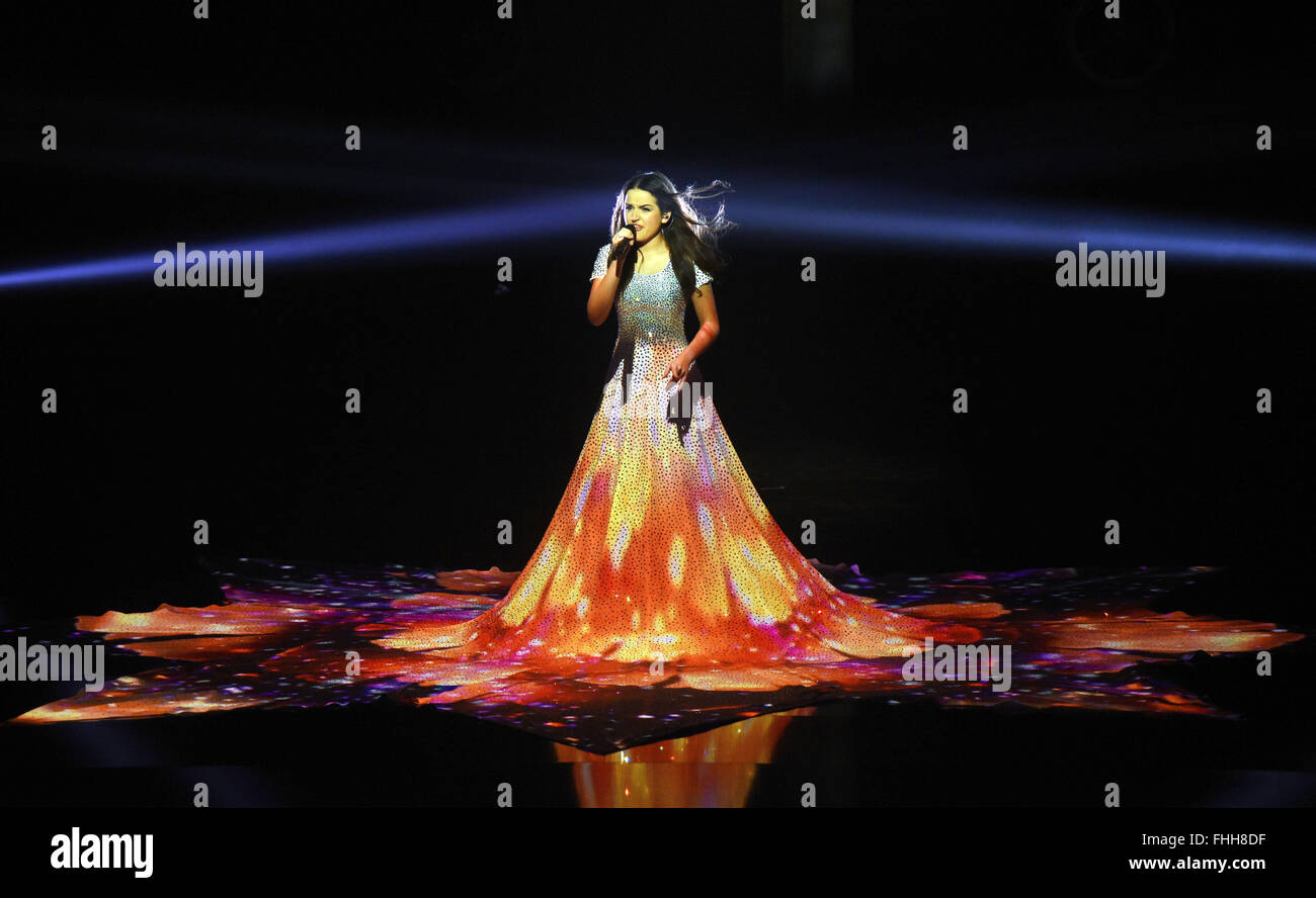 Cologne, Germany. 24th Feb, 2016. Singer Laura Pinski performing during ...