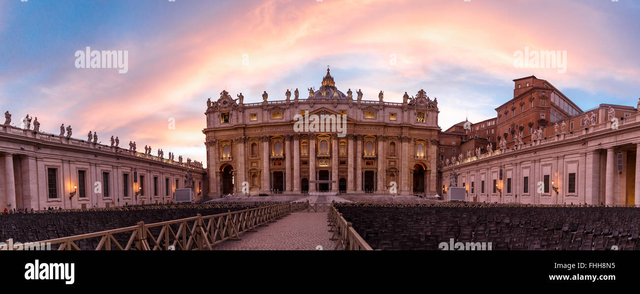 Front view of St Peter's Basilica in Vatican with people around, on ...