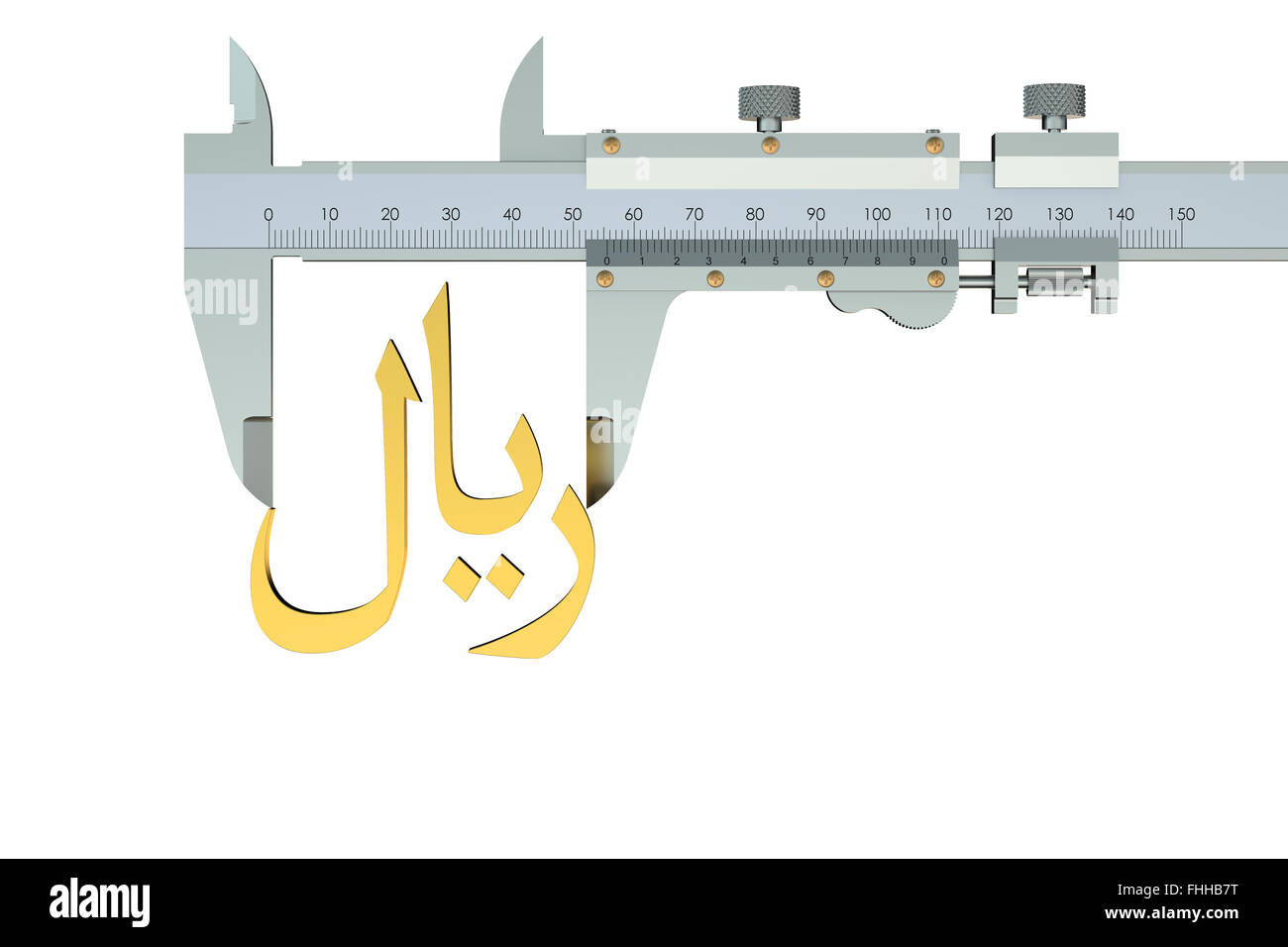 riyal symbol with vernier caliper isolated on white background Stock ...