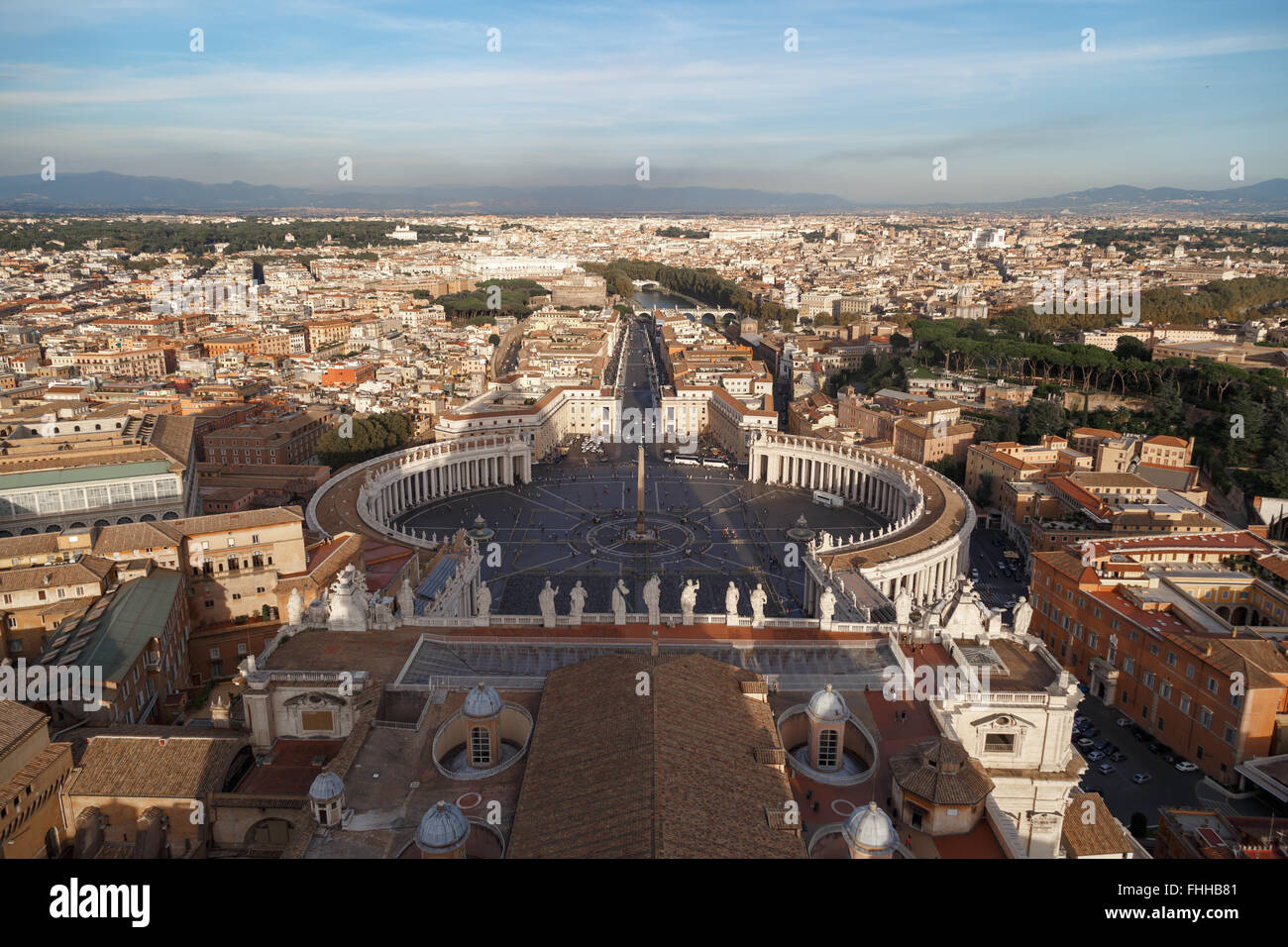 Top view of Vatican City from the dome of St. Peter's Basilica in Italy ...