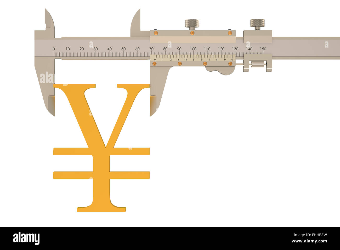 yen or yuan symbol with vernier caliper isolated on white background ...