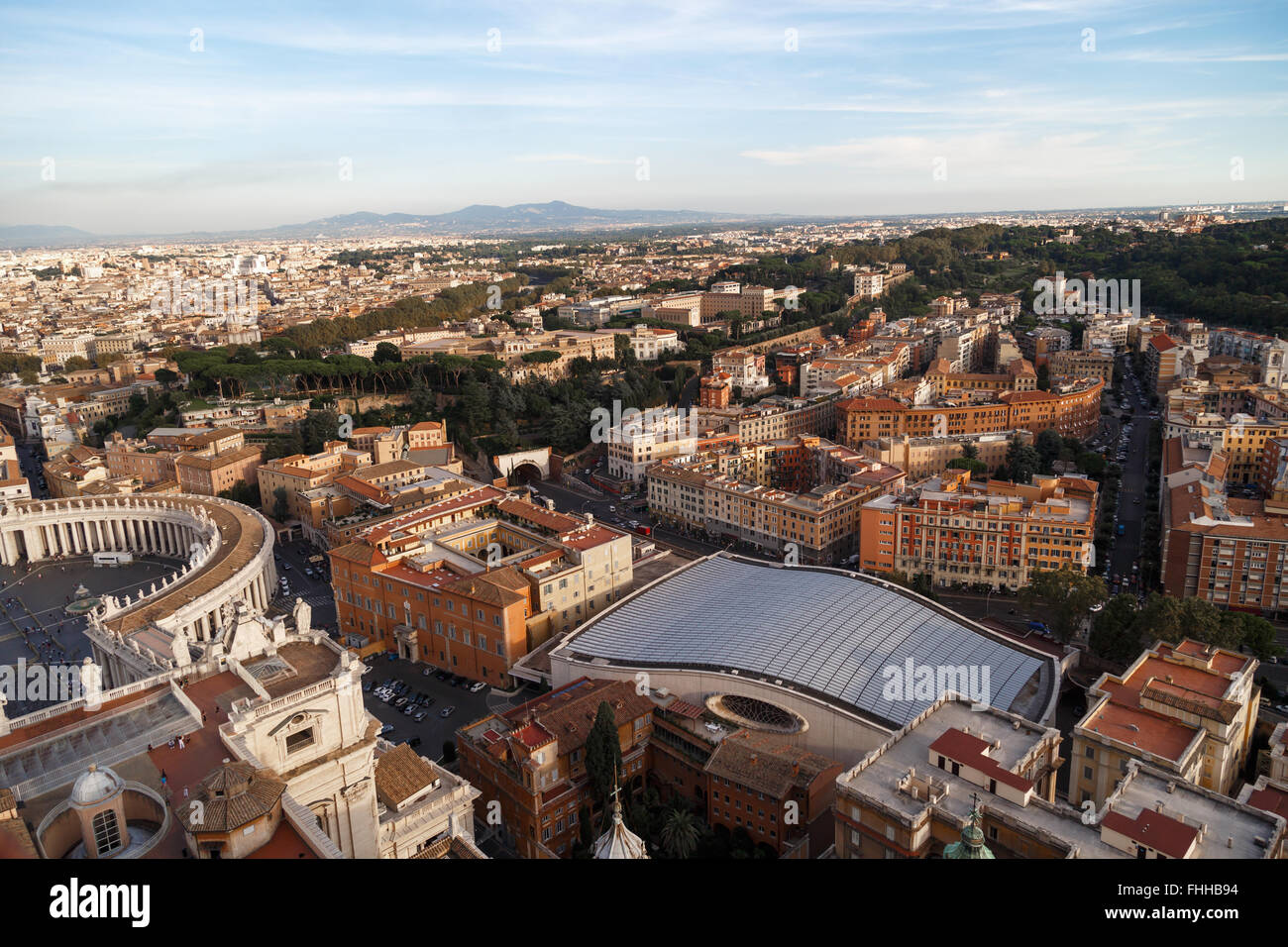 Top view of Vatican City from the dome of St. Peter's Basilica in Italy ...