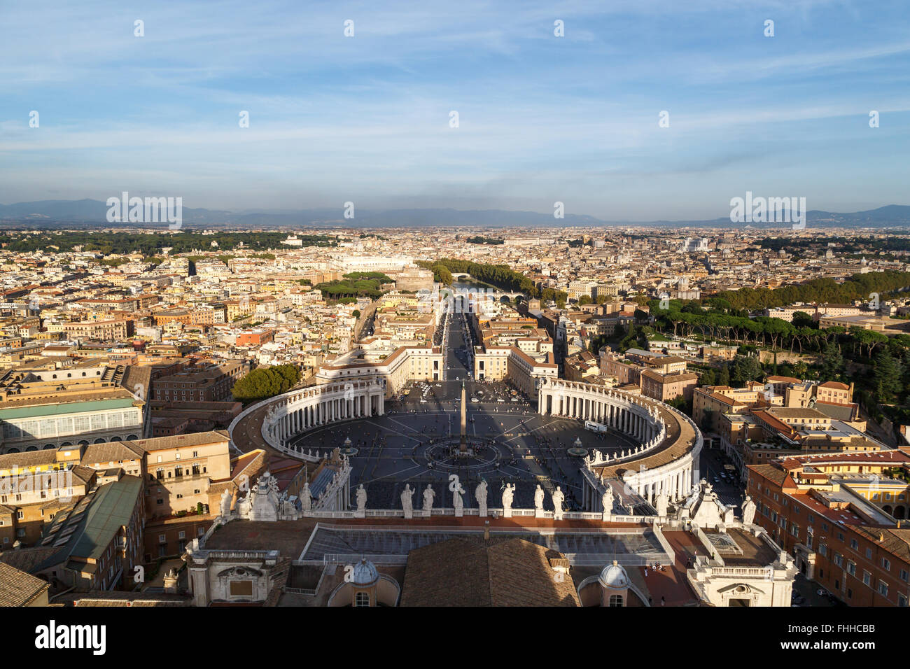 Top view of Vatican City from the dome of St. Peter's Basilica in Italy ...