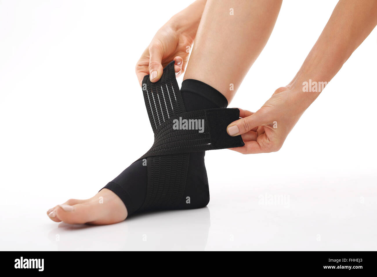 Foot injury, compression bandage. Orthopaedic stabilizer ankle ...