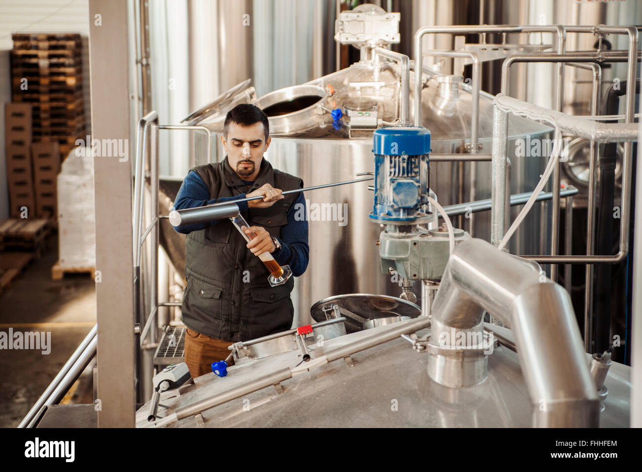 Young man working in craft brewery Stock Photo - Alamy