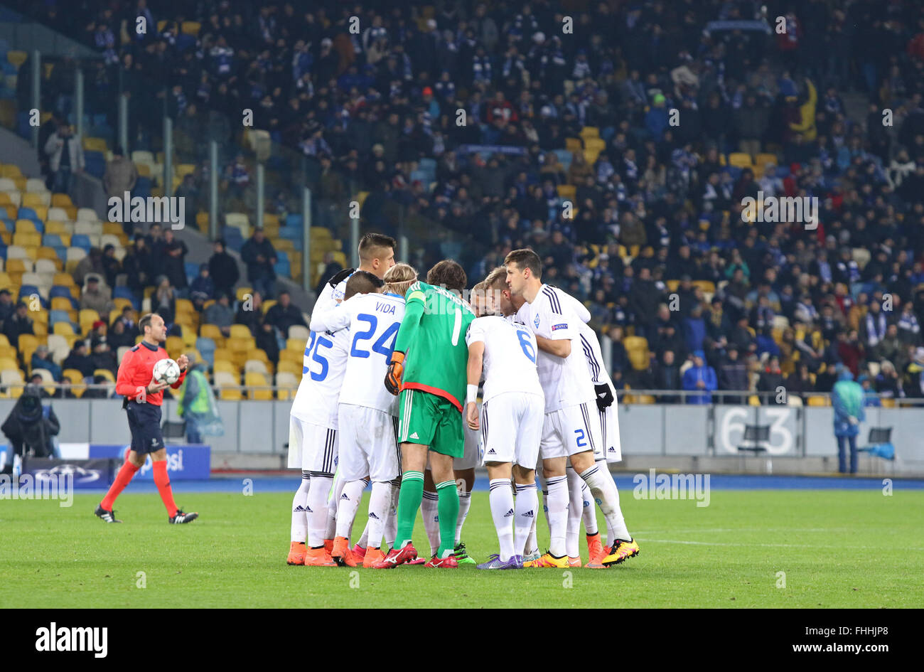 Kyiv, Ukraine. 24th February, 2016. FC Dynamo Kyiv players cheer each ...